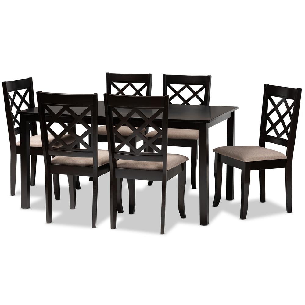 Baxton Studio Verner 7-Piece Sand and Dark Brown Dining Set ...
