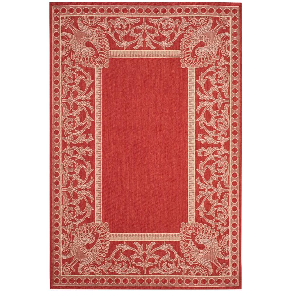 SAFAVIEH Courtyard Red/Natural 7 ft. x 10 ft. Border Indoor/Outdoor ...