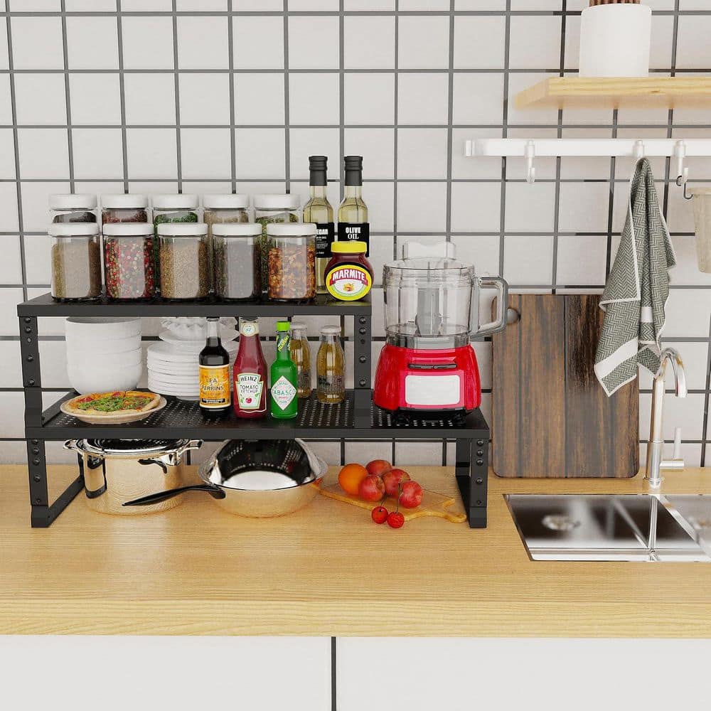 N/A. Expandable Adjustable Stackable Kitchen Organizer Black Counter ...