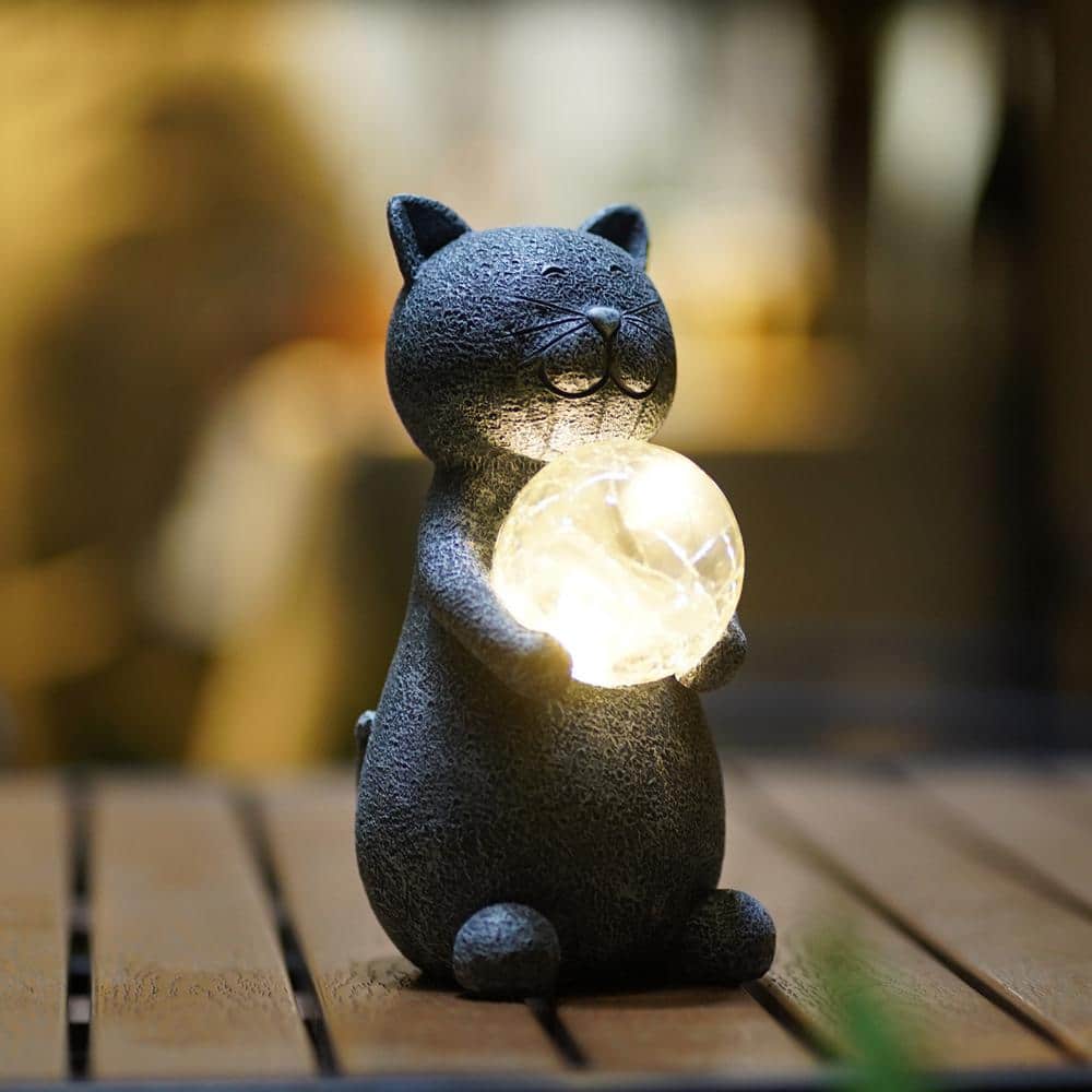 Goodeco Solar Cat Statue Garden Decor, with Gazing Solar LED Lights ...