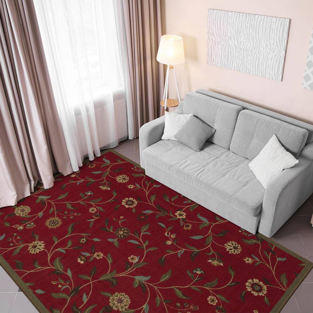 Ottomanson Ottohome Collection Non-Slip Rubberback Floral Leaves 5x7 ...