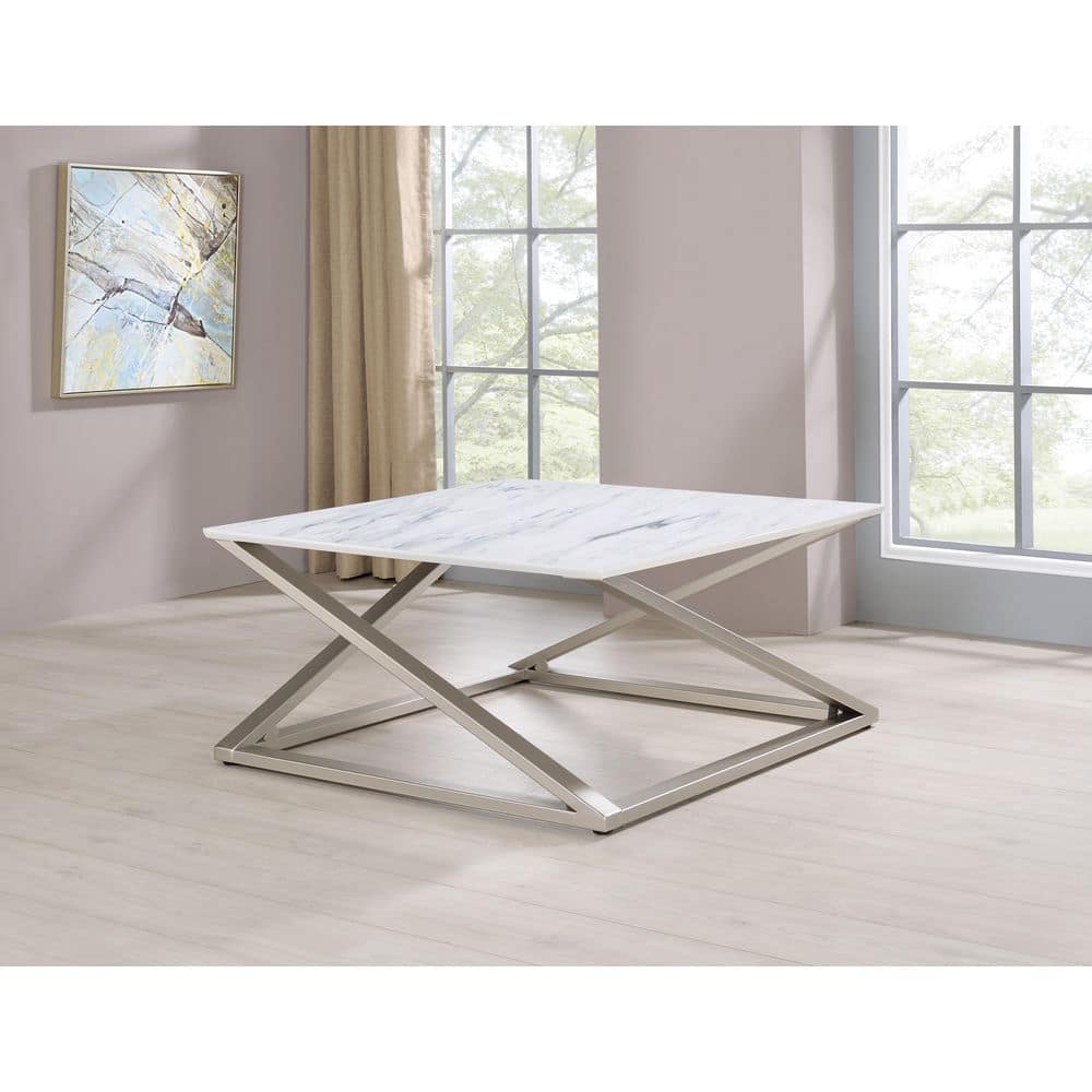 Steve Silver Zurich 36 in. Square White Marble Coffee Table and 2 End ...