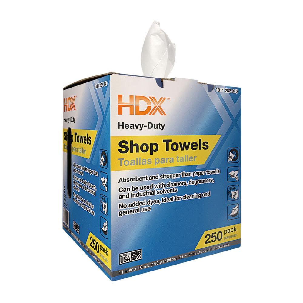 HDX 10 in. W x 11 in. L Natural Fiber Heavy-Duty Shop Towel Wiper (250 ...