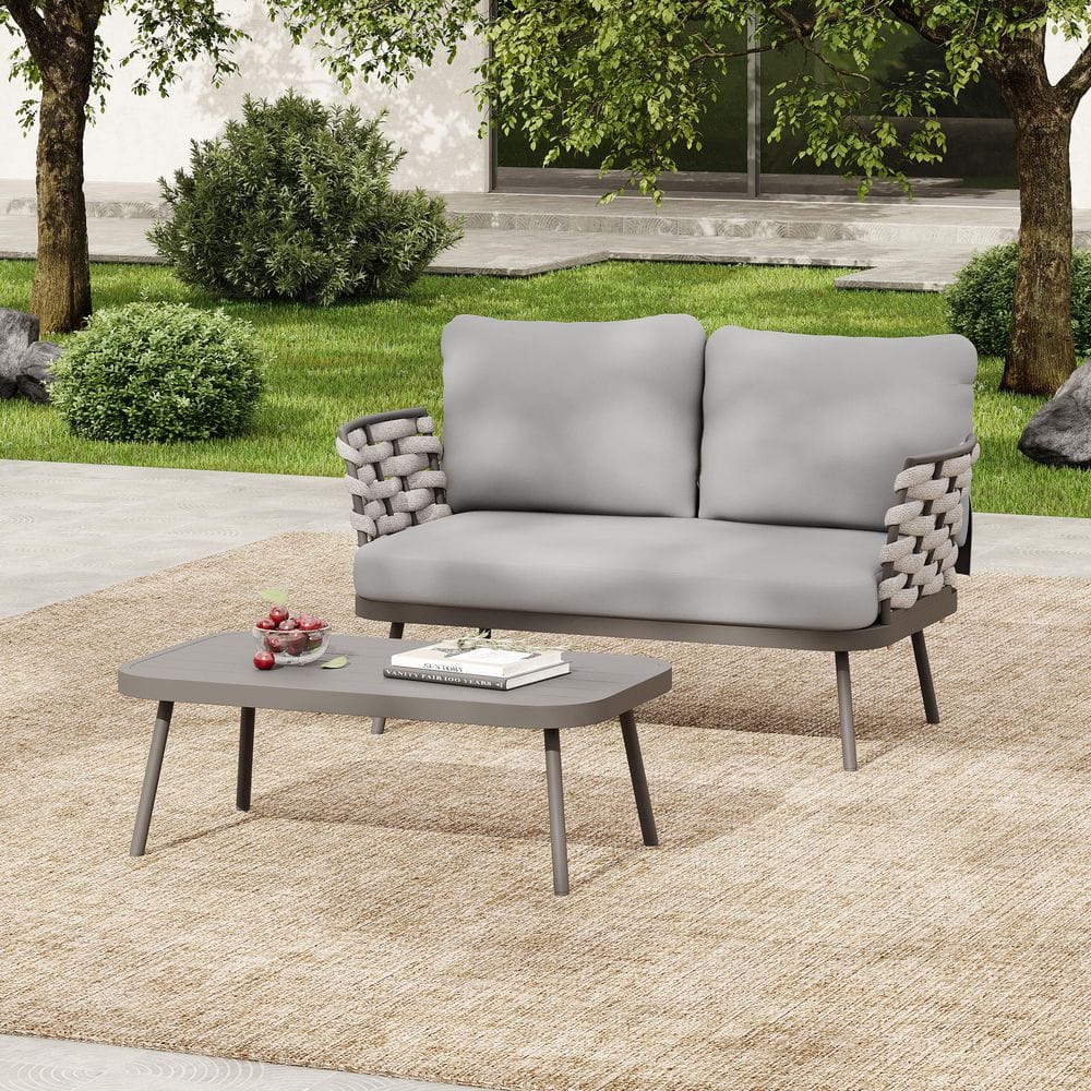 CHRISTOPHER KNIGHT HOME Julian Outdoor 2 Piece Grey Metal and Rope ...