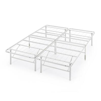 Zinus SmartBase Tool-Free Assembly White Queen Metal Bed Frame without ...