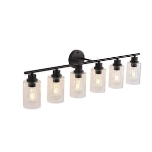 BAOURE 38.38 in. 6 Light Brass Vanity Light Fixtures Modern Bathroom ...