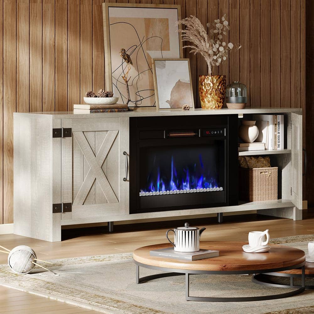 Bestier Farmhouse 63 in. Freestanding Electric Fireplace TV Stand Fits ...