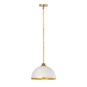SATCO Perkins 100-Watt 1-Light Matte White/Burnished Brass Shaded ...