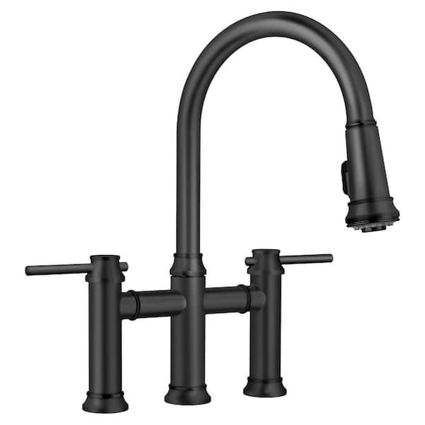 Blanco Empressa 2 Handle Gooseneck Bridge Kitchen Faucet with Pull-Down ...