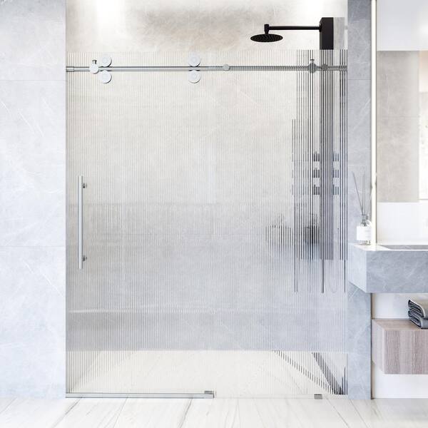 VIGO Elan 68 to 72 in. W x 74 in. H Sliding Frameless Shower Door in Stainless Steel with 3/8 in ...