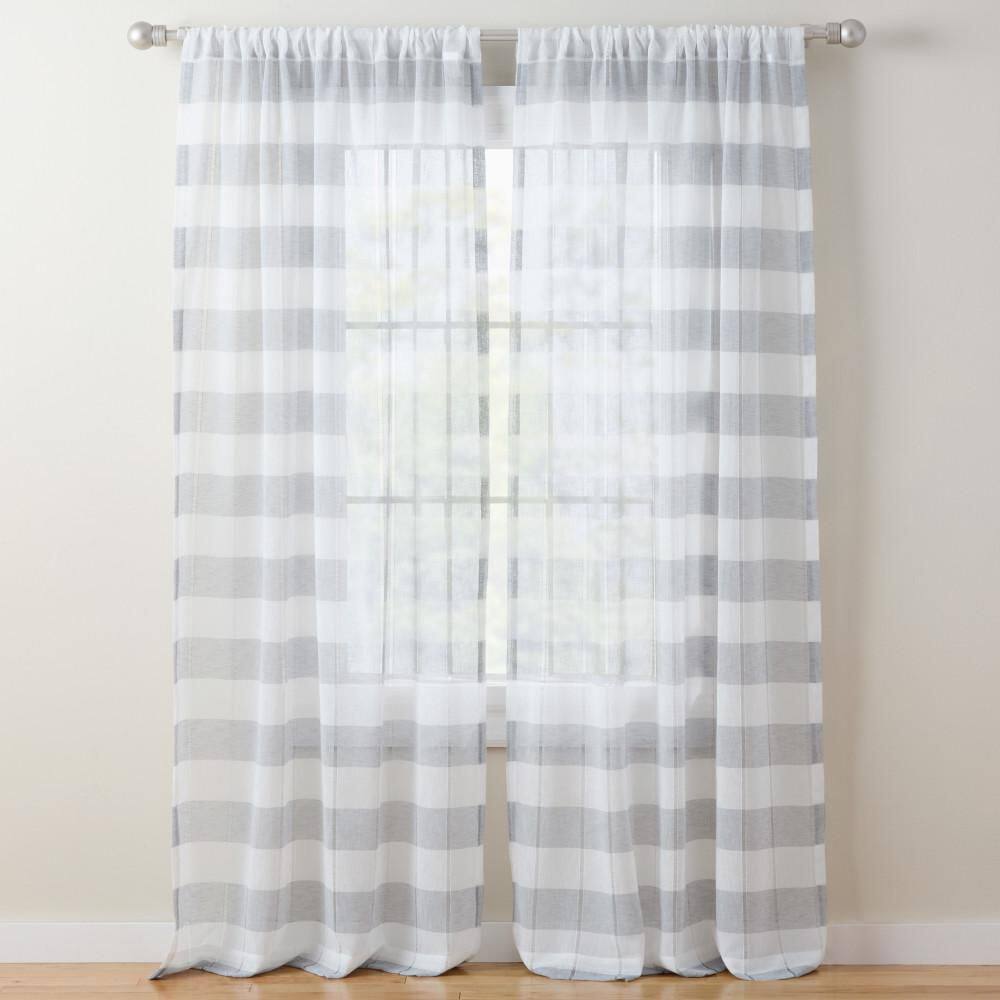 TOWN & COUNTRY BASICS Pax Semi-Sheer Stripe Grey/White 50 in. x 84 in ...
