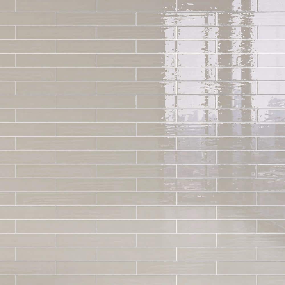 MOLOVO Nova Khaki Gray 1.97 in. x 11.81 in. Polished Ceramic Subway ...