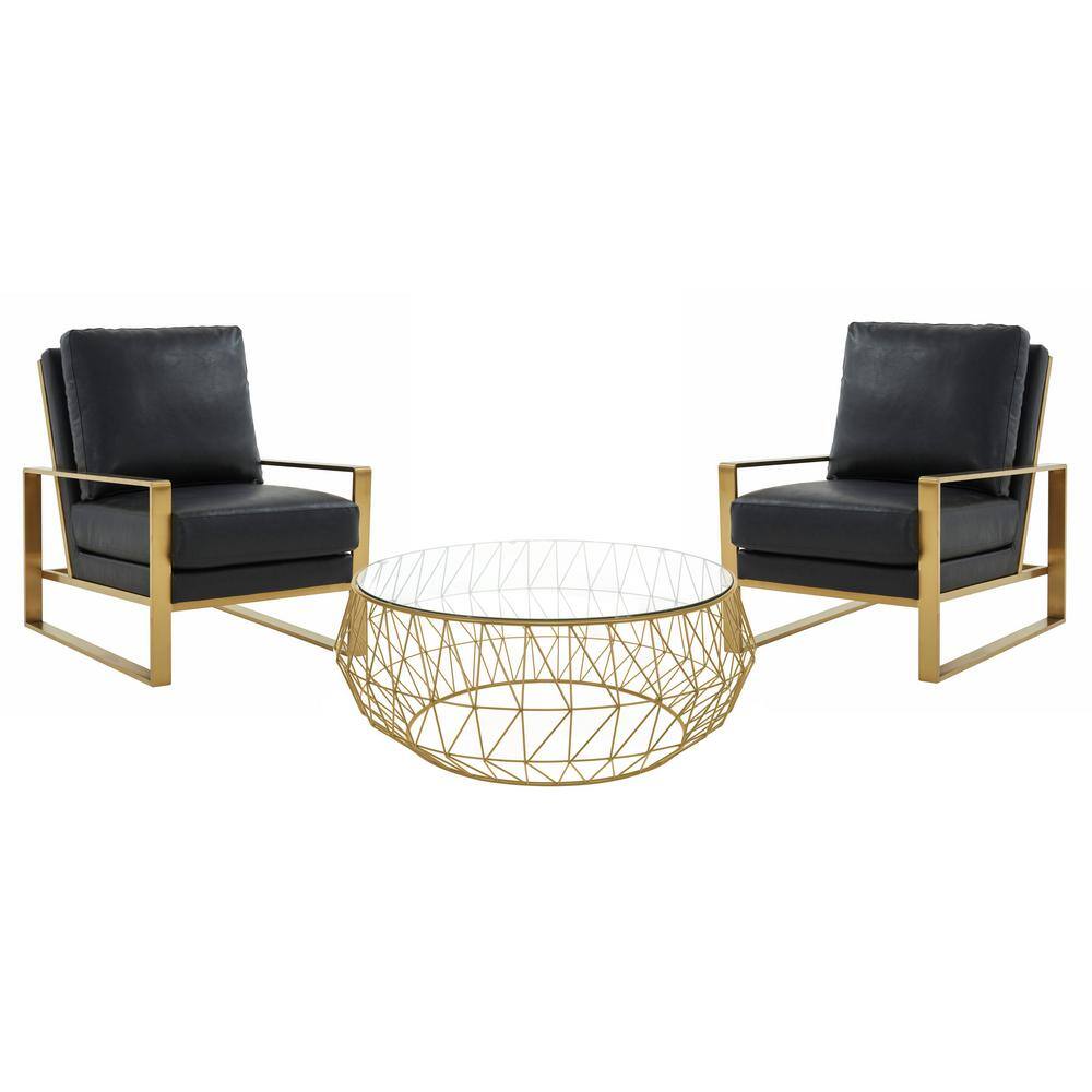 Leisuremod Jefferson Modern 3-Piece Living Room Set with 2-Leather Arm ...