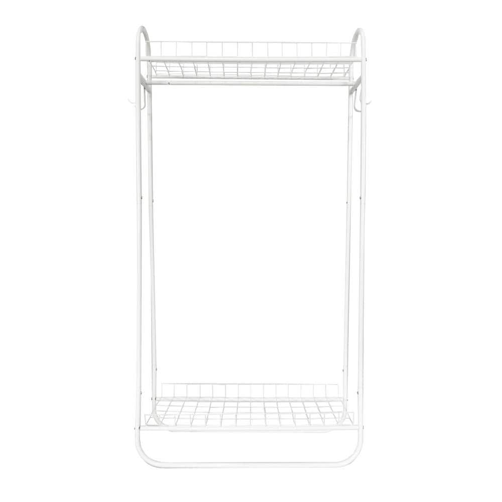 Tahanbath 2-Tiers White Multi-Functional Metal Bedroom Clothing Rack ...