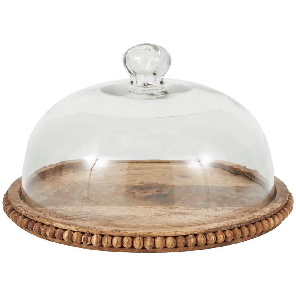 Litton Lane 1-Tier Brown Decorative Cake Stand with Glass Dome 97511 ...