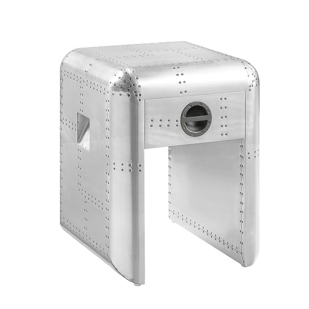 Acme Furniture Bran caster 19.69 in. Aluminum U-Shaped Wood end table ...