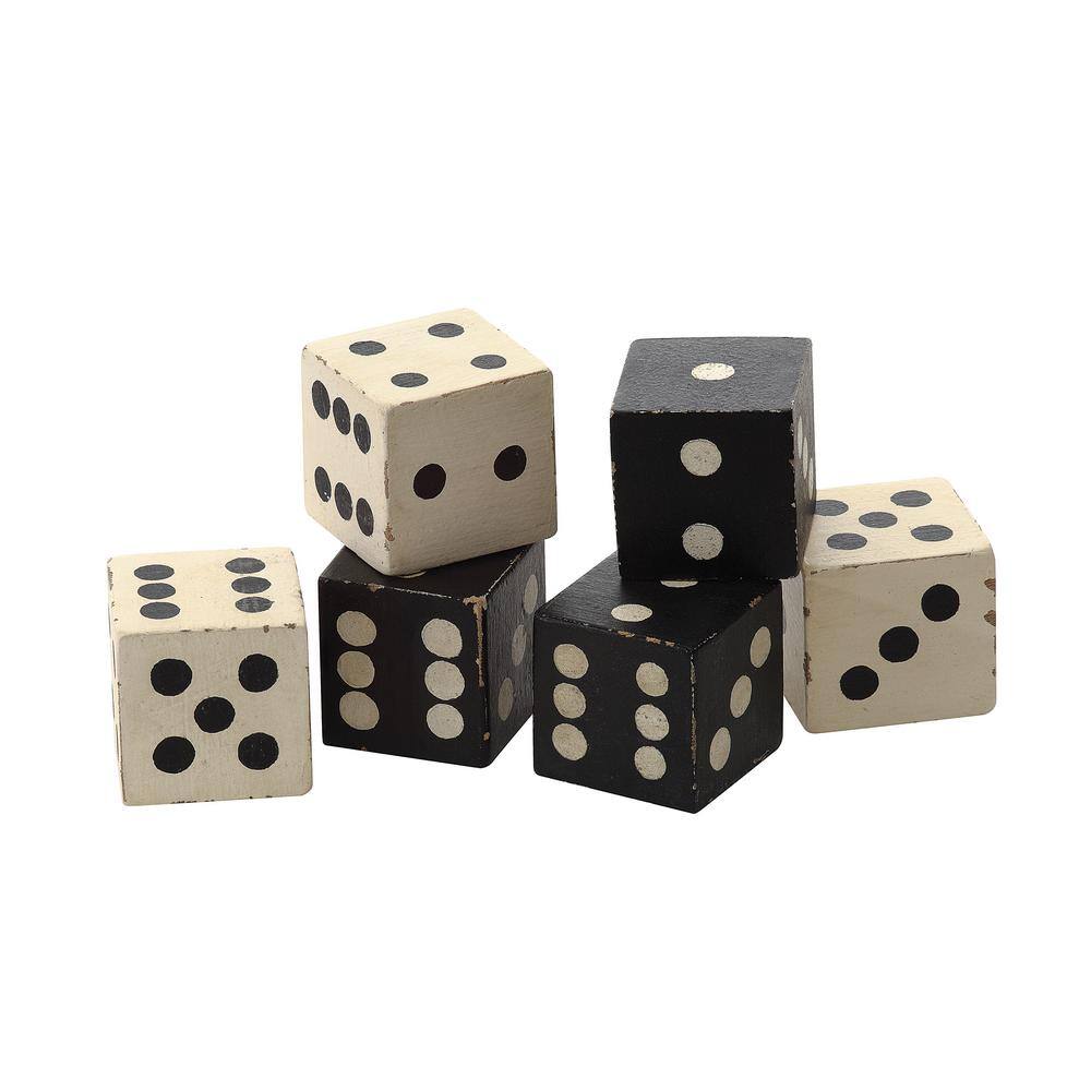 Storied Home Black and White Square Hand Carved Mango Wood Dice (Set of ...