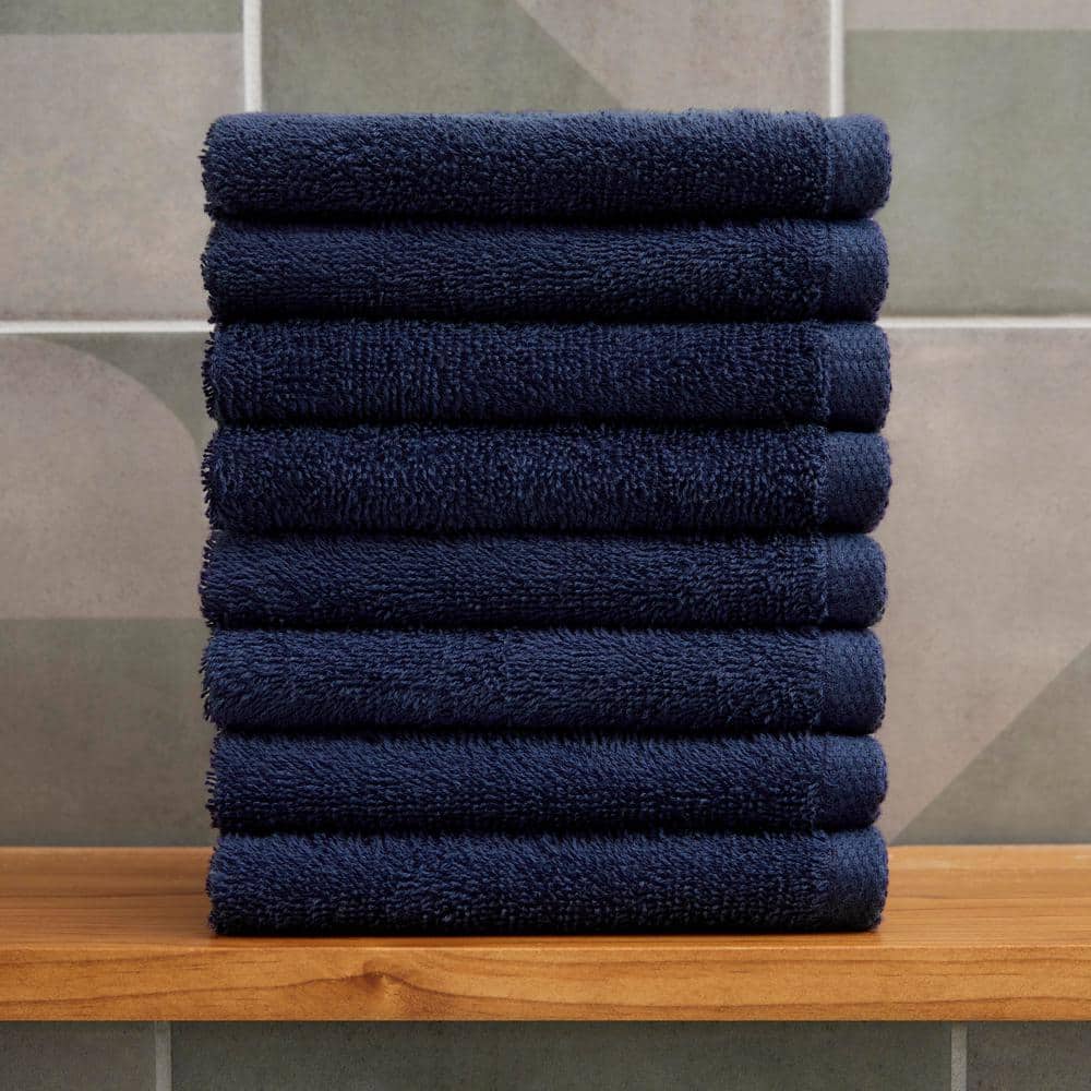 StyleWell Cotton 8-Piece Midnight Washcloth Set WASH_NAVY_8PK - The Home Depot