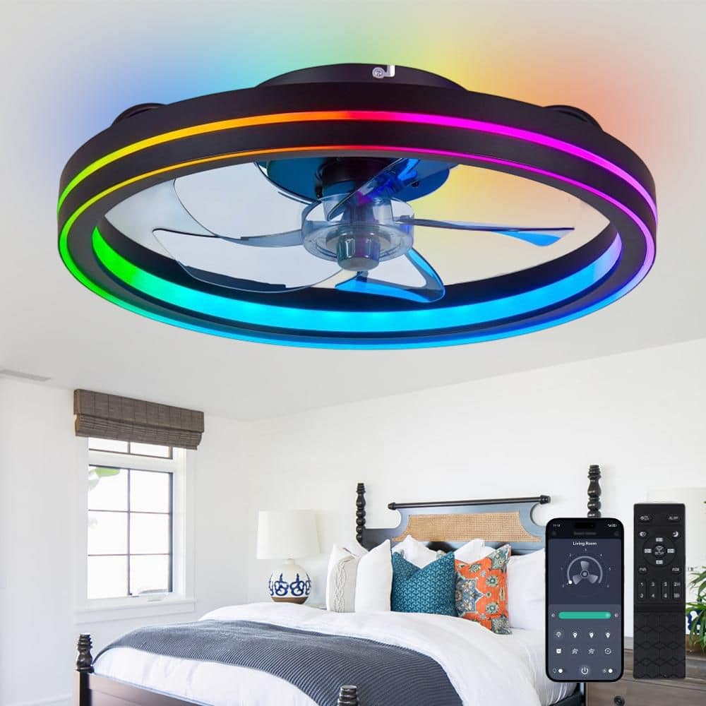 Oaks Aura Strato 18in. RGBW Smart Modern Scandi Flush Mount Fandelier ...