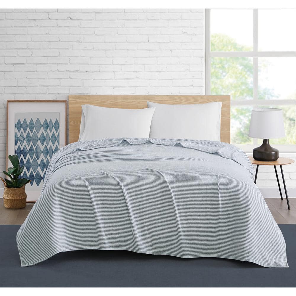 Brooklyn Loom Striped Chenille White/Blue Twin/Twin XL Polyester ...