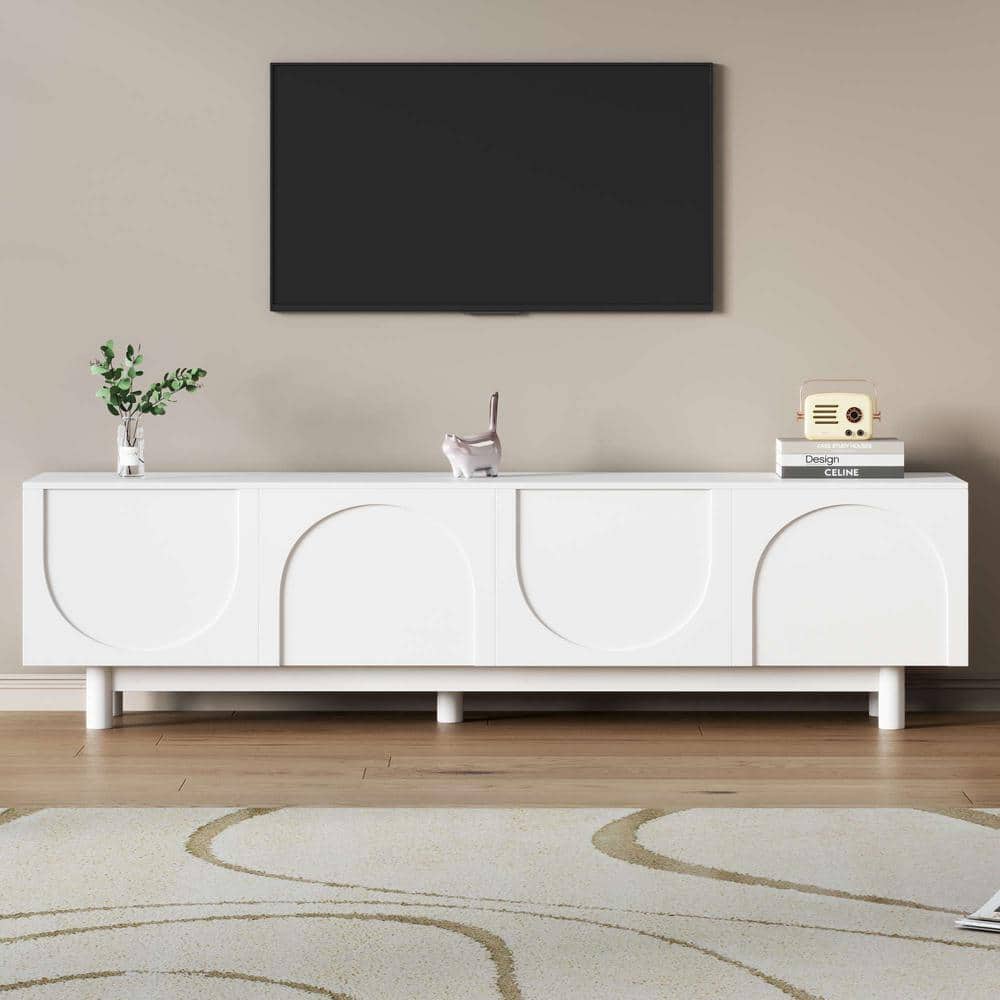Polibi Modern White TV Stand Fits TV's Up to 78 in. with Arch Cabinets ...