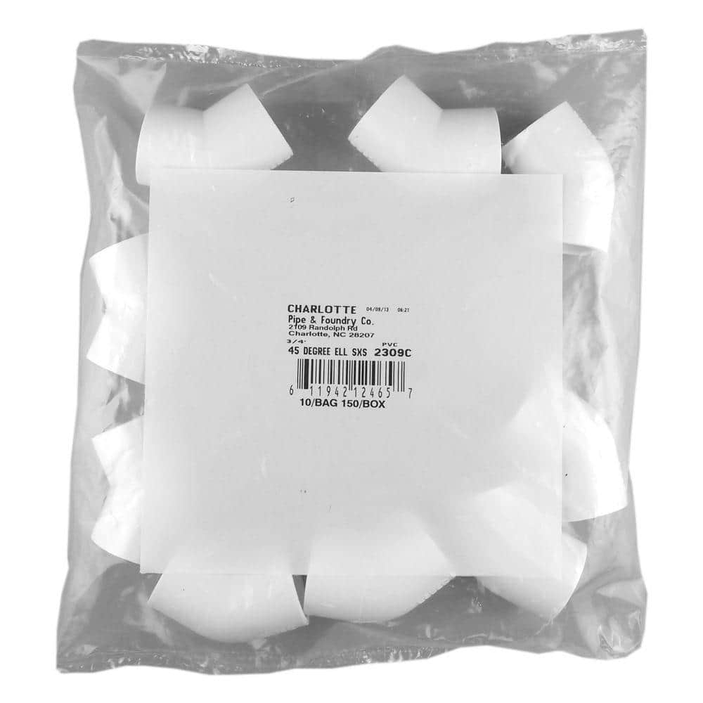 Charlotte Pipe 3/4 in. PVC Sch. 40 45-Degree S x S Elbow (10-Pack ...