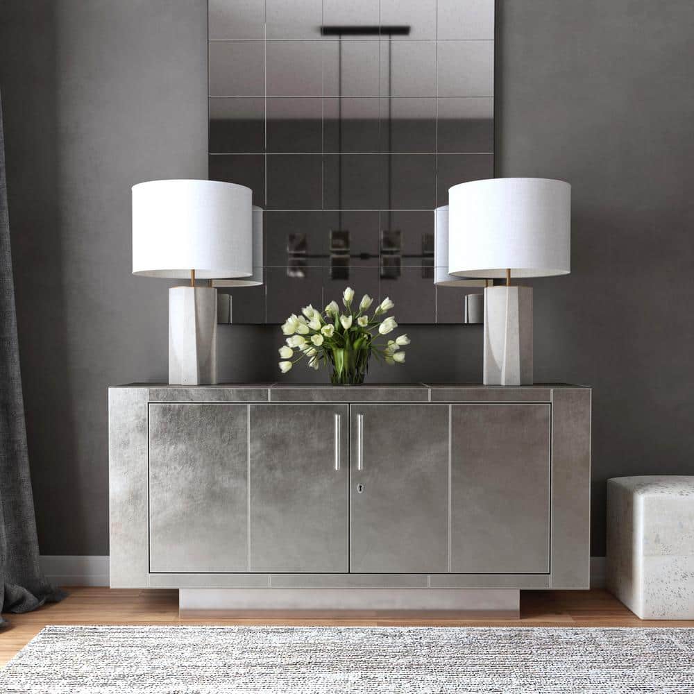 Butler Specialty Company Francois Silver Leather/Wood 70.5 in. W Buffet ...