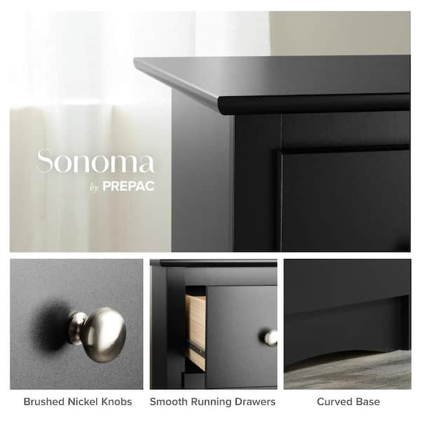 Prepac Sonoma Black 8 Drawer Dresser 59 in. Chest of Drawers Dresser for Bedroom Black Dresser for Clothes Storage Organizer BDC 6338
