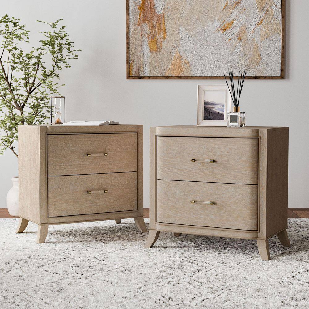 Furniture of America Ellington Natural Oak 2 Drawer 30 in. W Nightstands with Soft Curved Edges ...