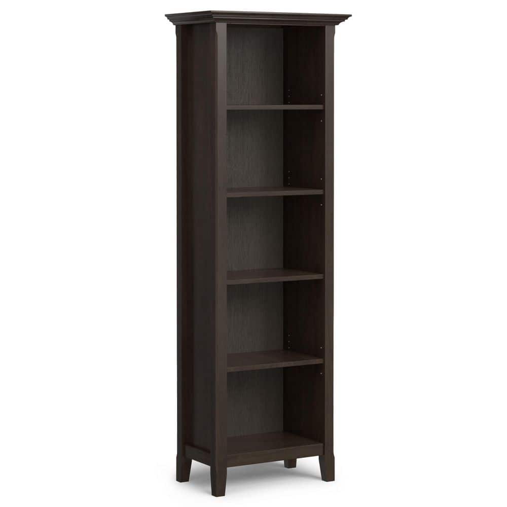 Simpli Home Amherst 70 in. H Hickory Brown Solid Wood 5-Shelf 24 in. 5 ...