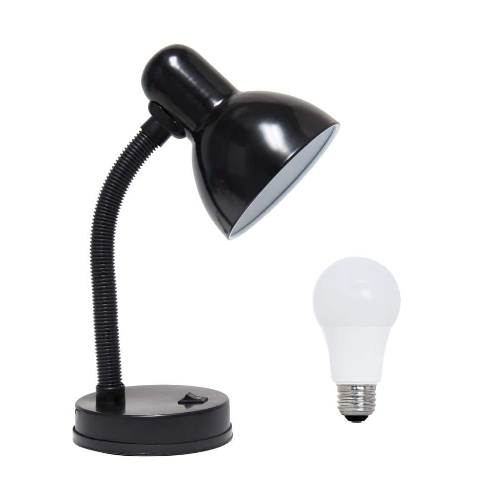 Simple Designs 14.25 in. Black Basic Metal Desk Table Lamp with ...