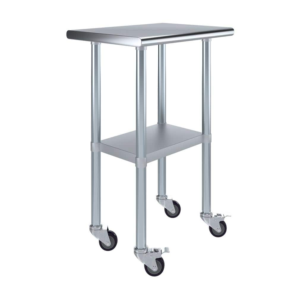 AMGOOD 18 in. x 24 in. Stainless Steel Work Table with Casters : Mobile ...