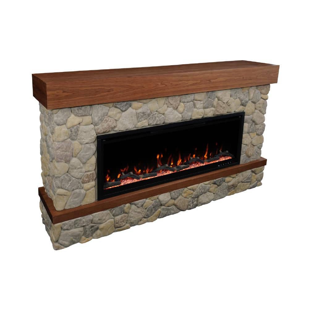 COUNTRY LIVING Brookstone 74 in. Freestanding River Rock Electric ...