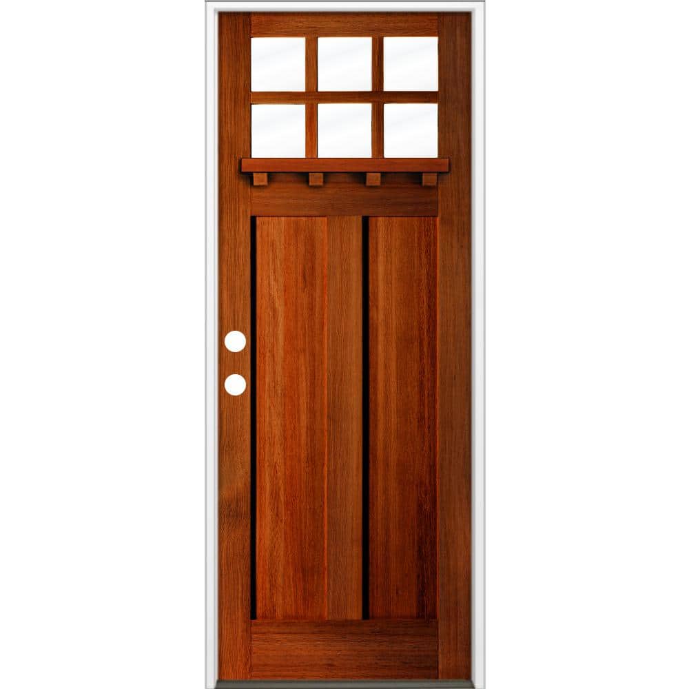 Krosswood Doors 36 in. x 96 in. Craftsman Right Hand 6-Lite Red ...