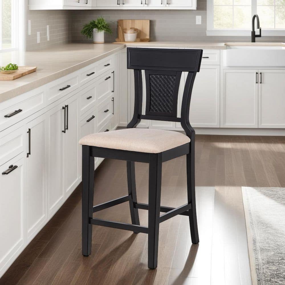 Linon Home Decor Maxwell 43 in. H Black High Back Wood Counter Height ...
