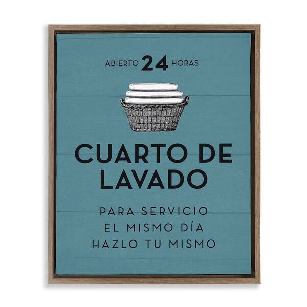 Stupell Industries Vintage Laundry Ad Blue by Lettered and Lined Brown Floater Frame Typography ...