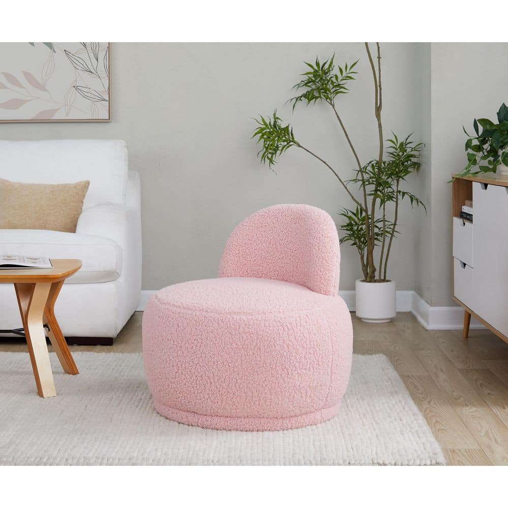 Lumisource Kimi Contemporary Accent Chair in Pink Faux Shearling Fabric ...