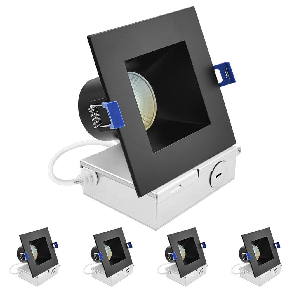 LUXRITE 4 in.Square Integrated LED Recessed Light J-Box 12W 5CCT 840LM ...