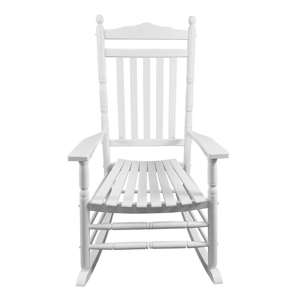 White Wood Outdoor Rocking Chair-Comfortable Wide Seat and Armrest ...