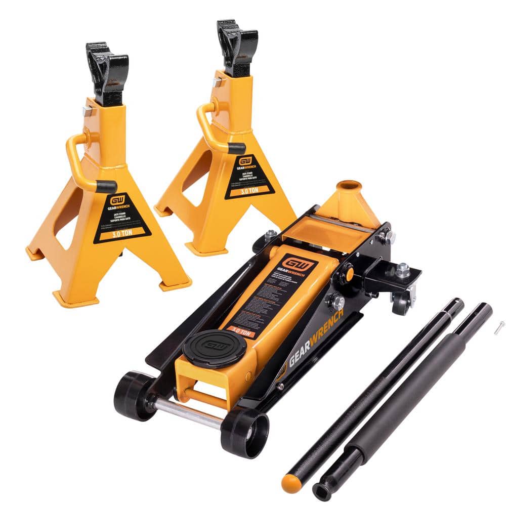 GEARWRENCH 3-Ton Heavy Duty Floor Jack with 3-Ton Jack Stands (2-Pack ...
