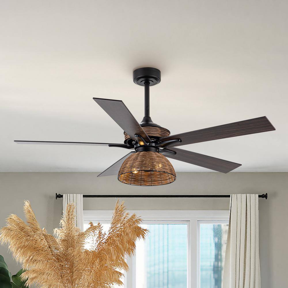 matrix decor 52 in. Indoor Matte Black Farmhouse Ceiling Fan with Light ...