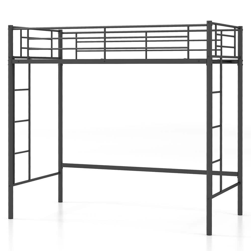 Gymax Black Metal Frame Twin Loft Bed Space-saving Platform Bed w/Full ...