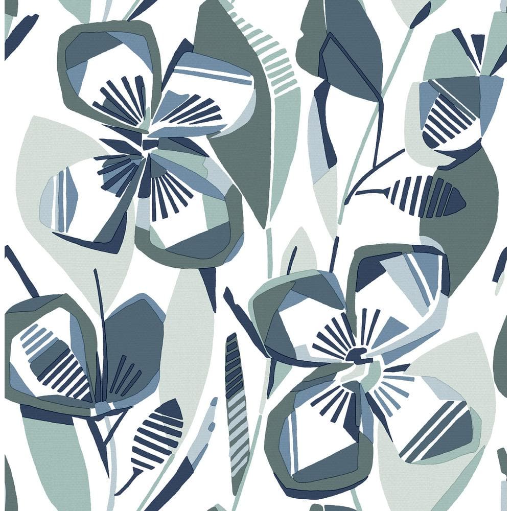 A-Street Prints Blue Nathalie Abstract Blooms Wallpaper Sample 4135 ...