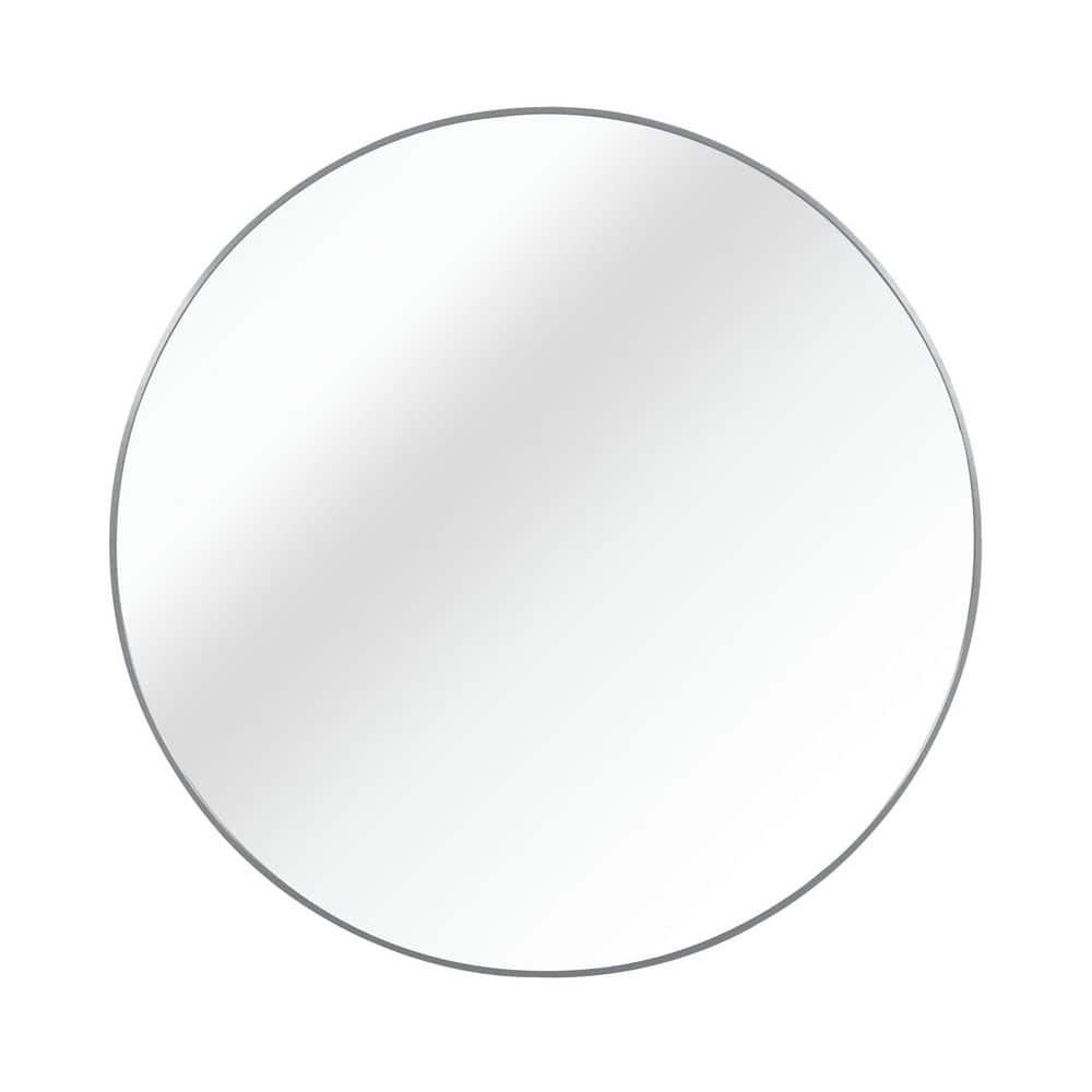 Eoviamne Aurora 32 in. W x 32 in. H Round Silver Aluminum Framed Wall Bathroom Vanity Mirror ...
