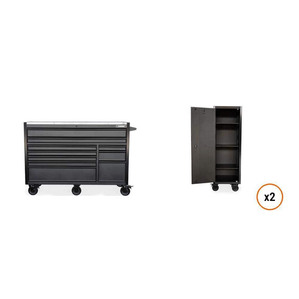 Husky 62 in. W x 24 in. D Mobile Workbench with Stainless Steel Top and ...