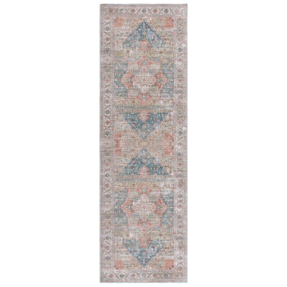 SAFAVIEH Arizona 3 ft. x 8 ft. Sage/Rust Machine Washable Distressed ...