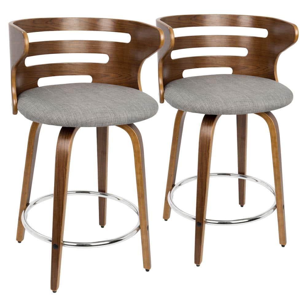 Lumisource Cosini 24 in. Counter Stool in Walnut Wood and Grey Fabric ...
