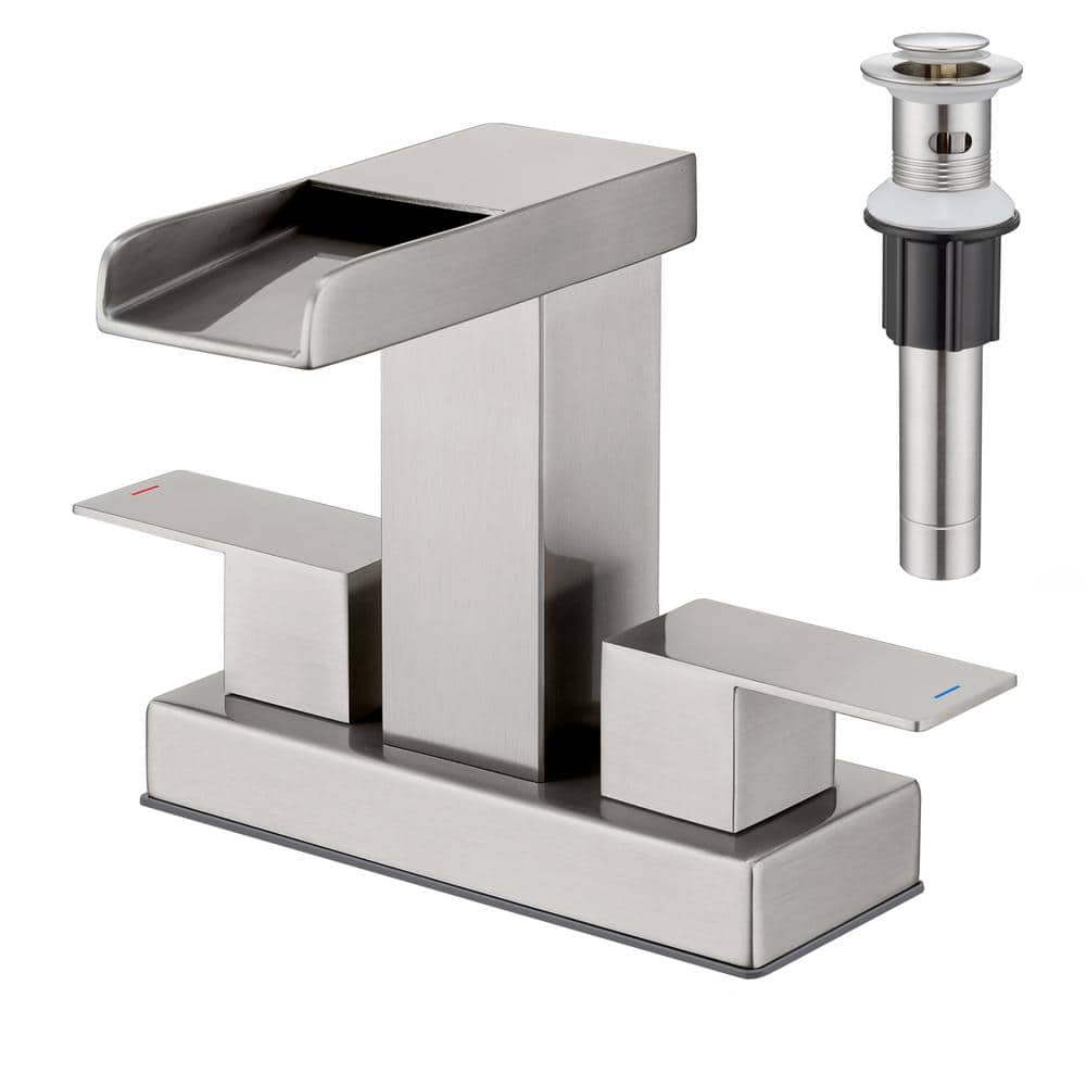GAGALIFE 4 in. Centerset Double Handle Slope Waterfall Spout Bathroom ...