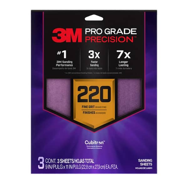 3M Pro Grade Precision 9 in. x 11 in. 220 Grit Faster Sanding Sheet ...
