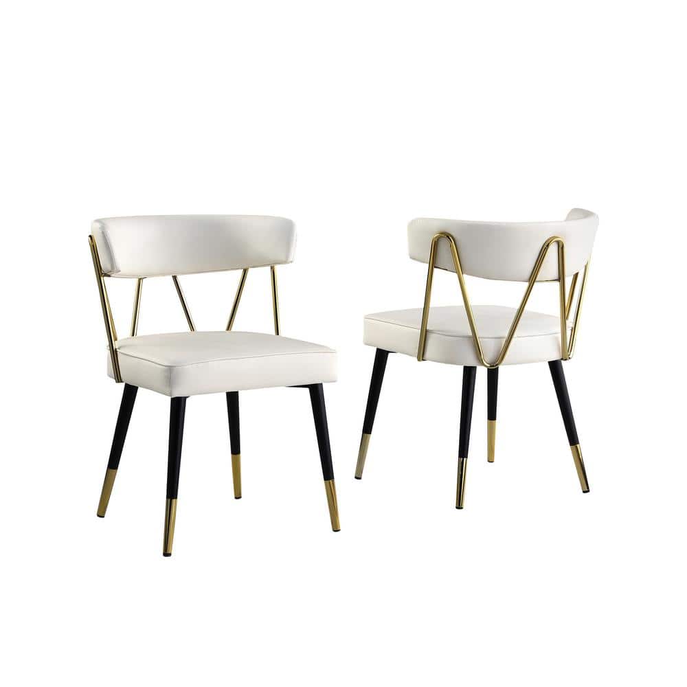 Best Master Furniture Aireys Ivory Faux Leather Armless Chair with Gold ...